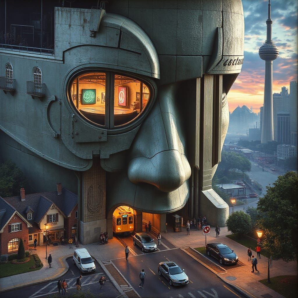 Colossal Cityscape Face in High Relief Trompe L'oe... - AI Art