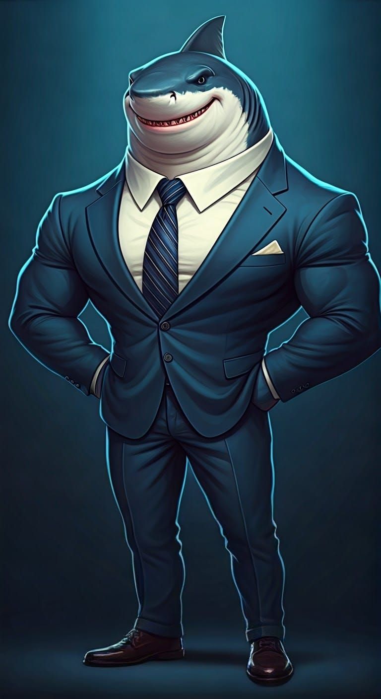 Imposing Shark Lawyer with Hyper-Muscular Physique - AI Art