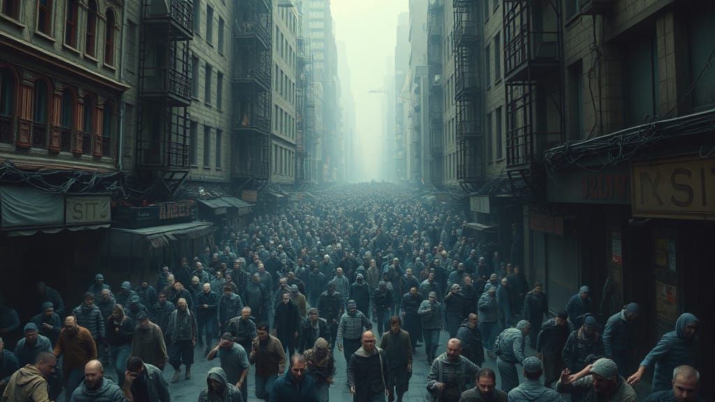 Dystopian Metropolis Scurries with Humans - AI Art