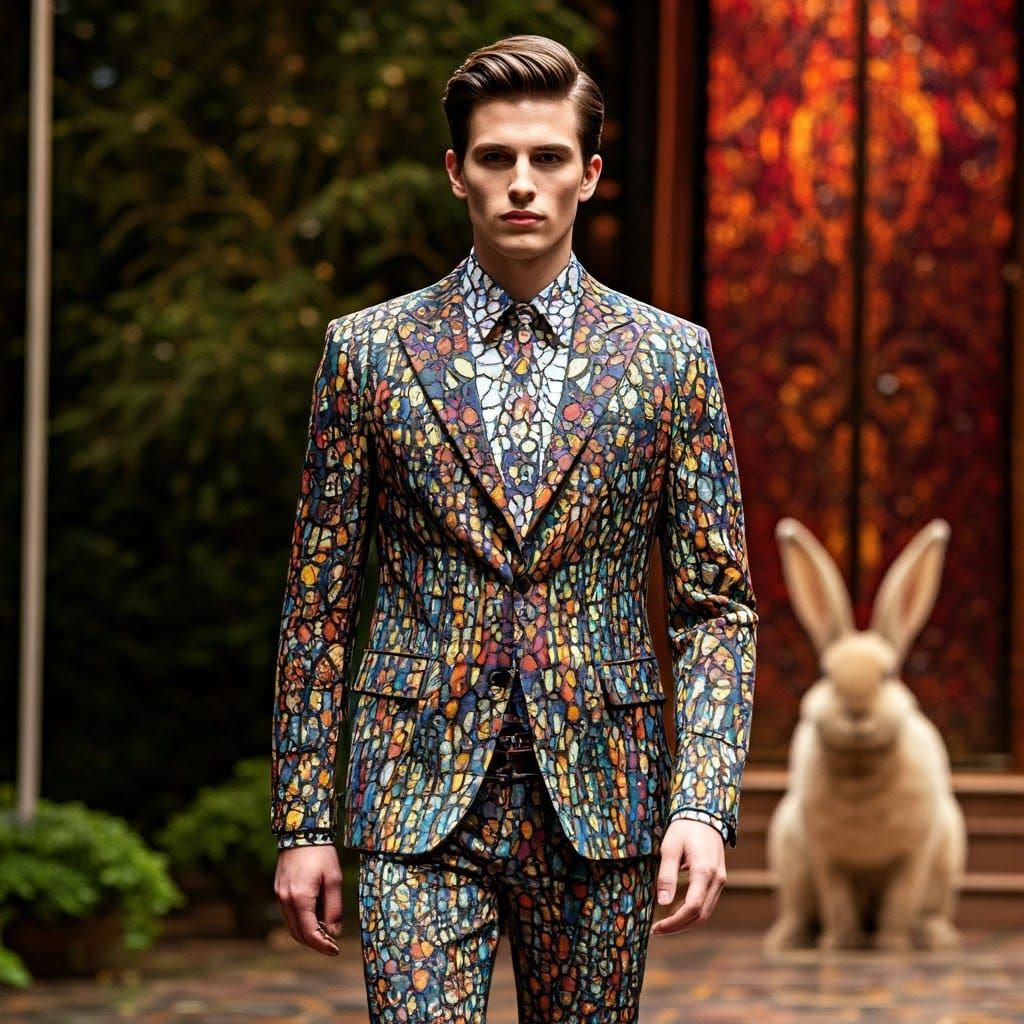 Elegant Man Wears Vibrant Stained Glass Suit - AI Art