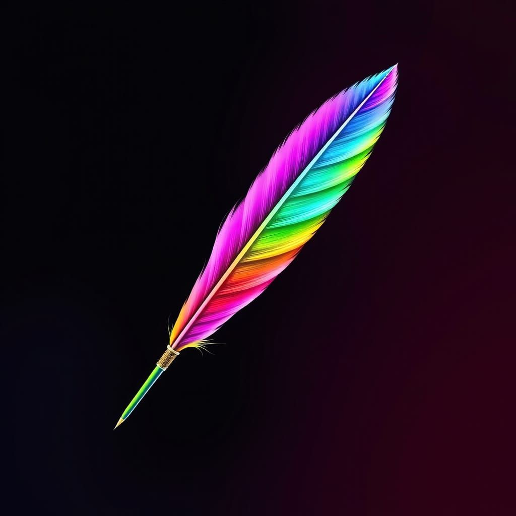 Vibrant Rainbow Quill Pen on Transparent Backgroun... - AI Art