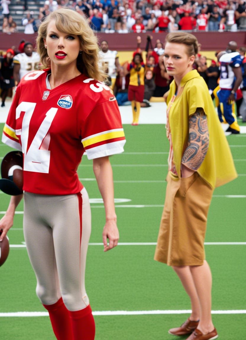 Taylor Swift in a red NFL football jersey with yellow trim - AI ...