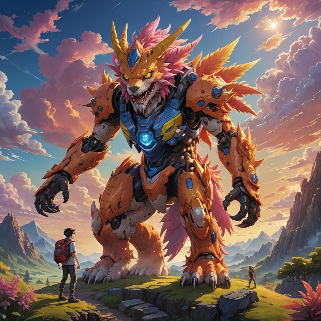 Friendly Digimon Guides Adventurer in Enchanted Fa... - AI Art