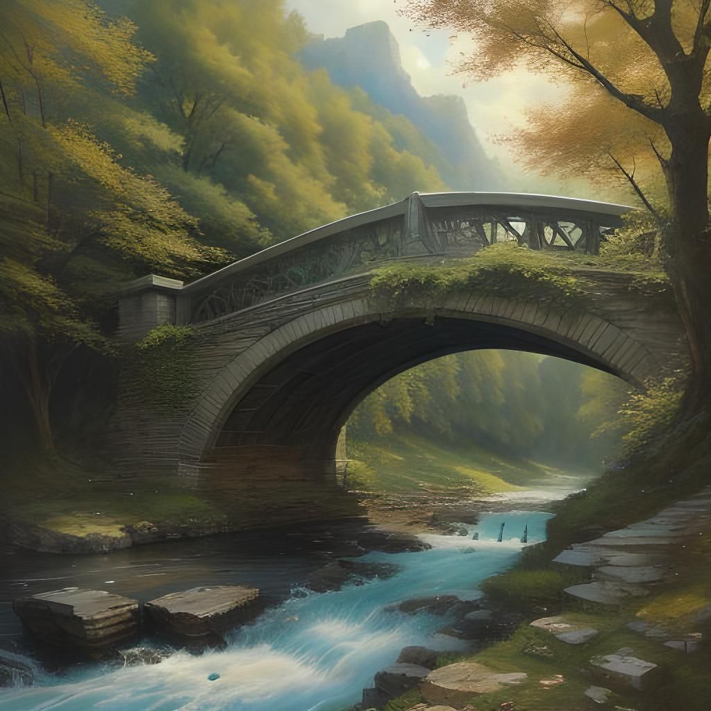 The overgrown old stone bridge. - AI Generated Artwork - NightCafe Creator