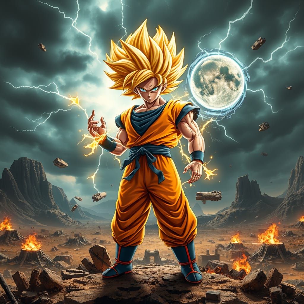 A breathtaking 8K ultra-realistic depiction of Goku, the legendary ...