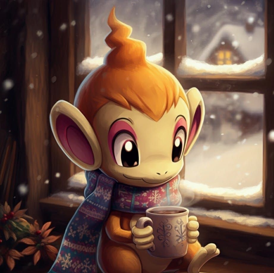 Chimchar's Cottage - Charming Winter Scene of Chimchar by Fi...