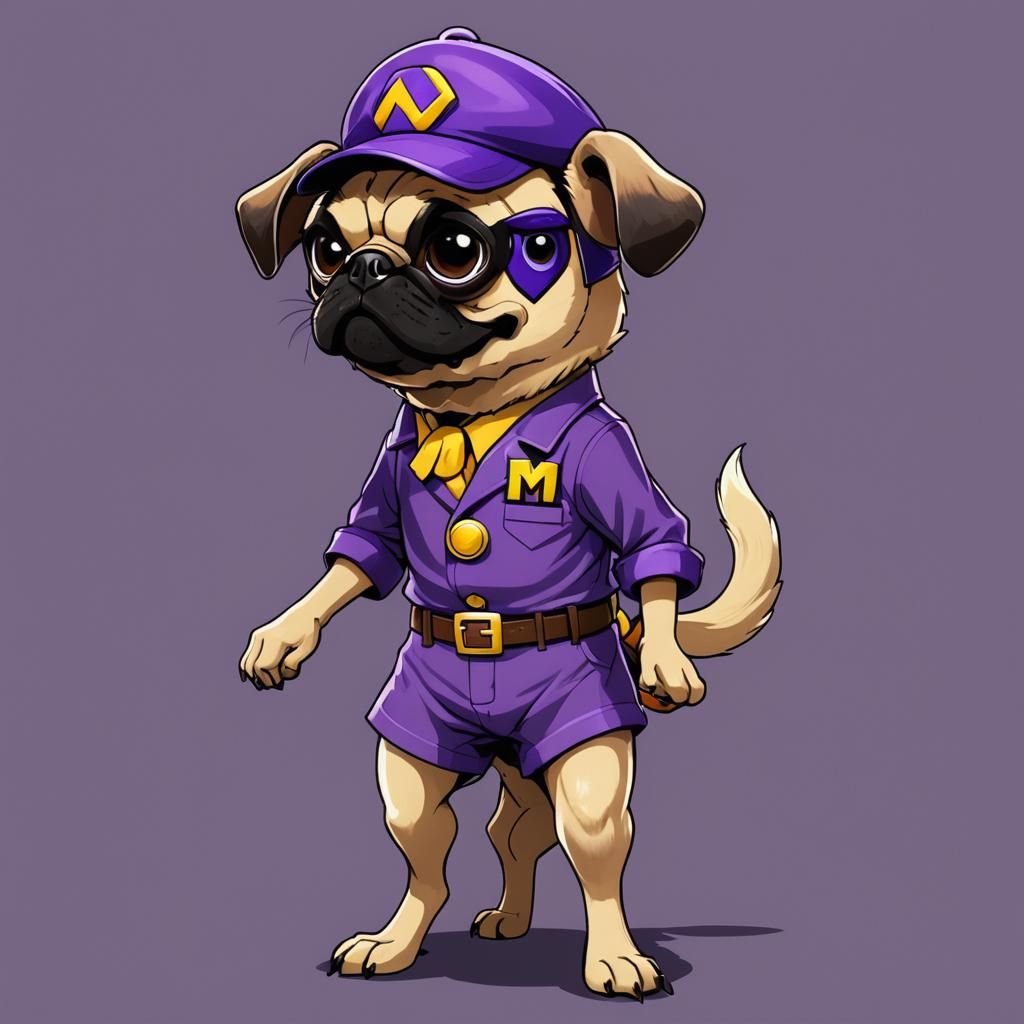 Pug dressed as Waluigi from Mario - AI Generated Artwork - NightCafe ...
