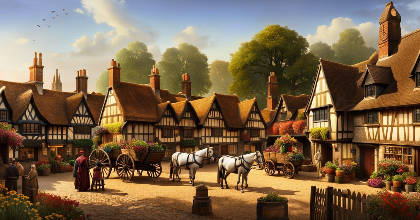 A beautiful scene in a lovely Tudor English village in the 1500s - AI ...