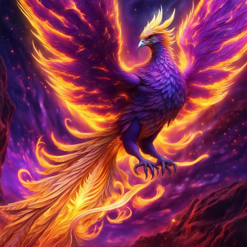 Phoenix rising out of flames 8k resolution holographic astral cosmic ...