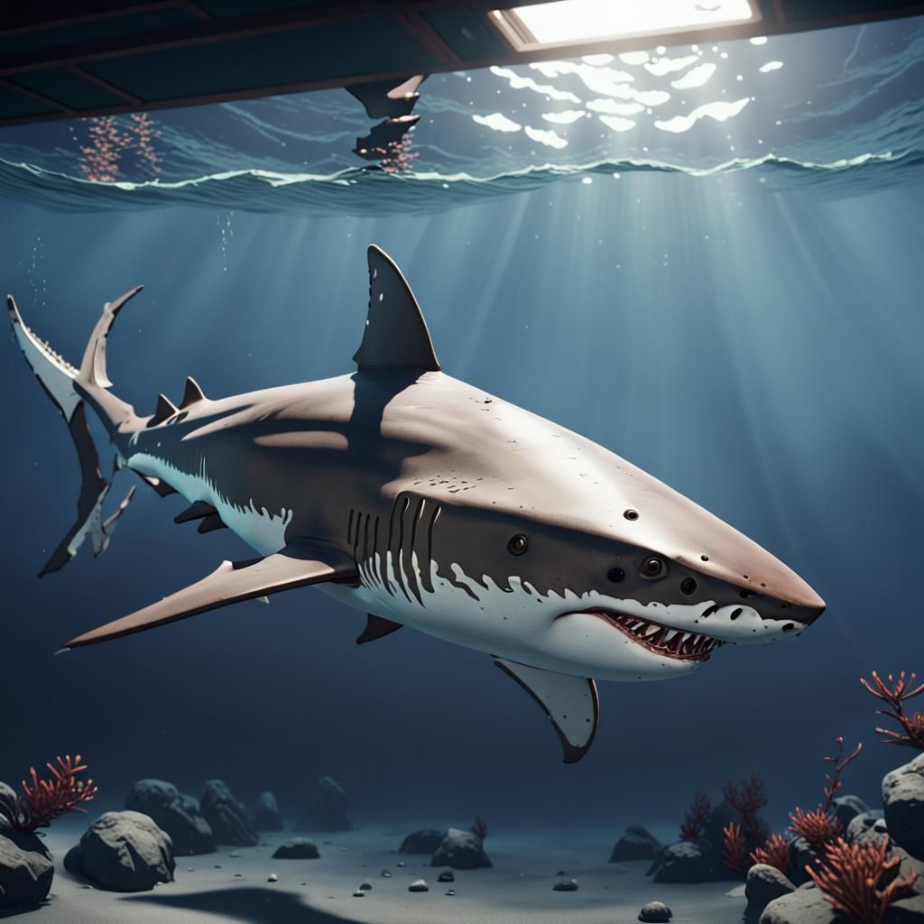 shark in ocean, trending on Artstation Ukiyo-e Unreal Engine volumetric ...