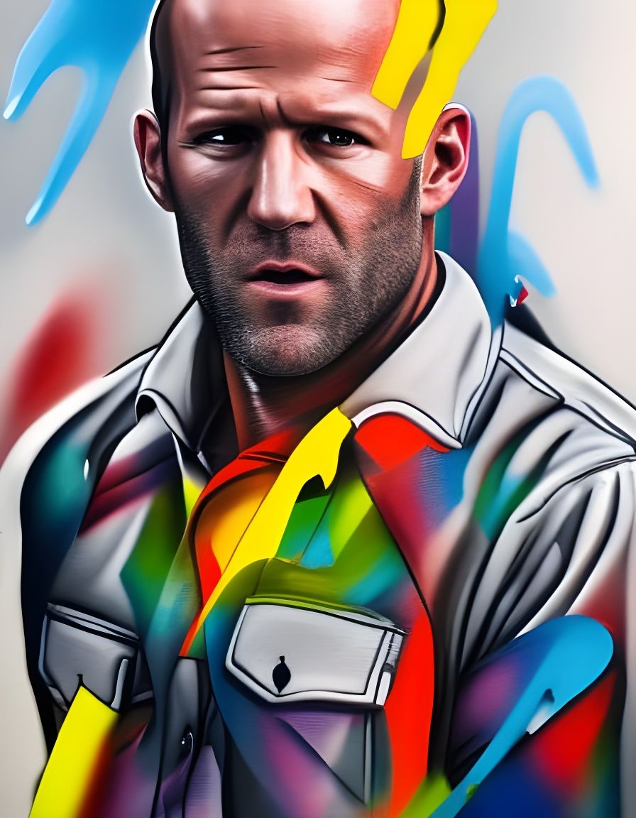 A full size portrait of Jason Statham with tight bootcut jeans and ...