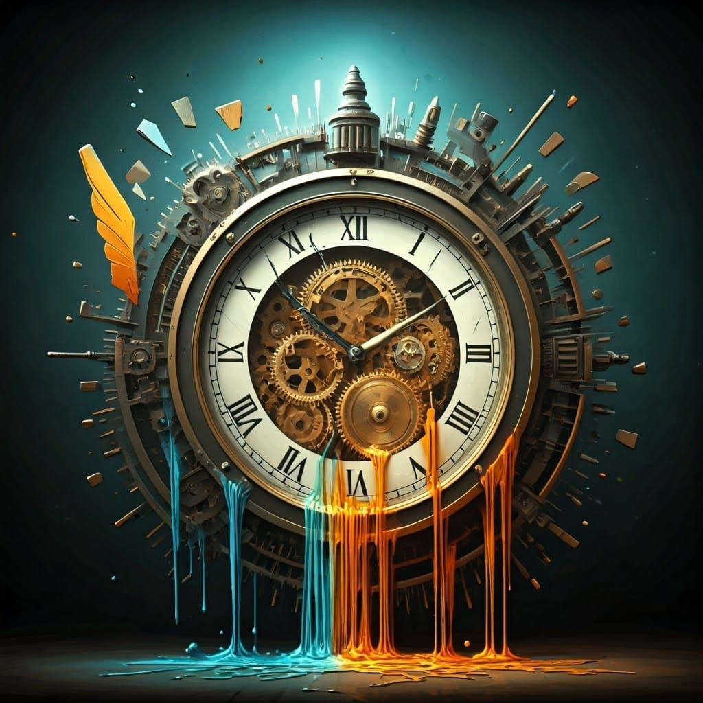 A time machine breaking into fragments across multiple timelines