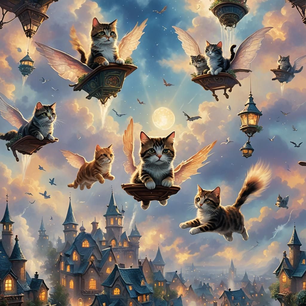 Flying cats in the sky - AI Generated Artwork - NightCafe Creator
