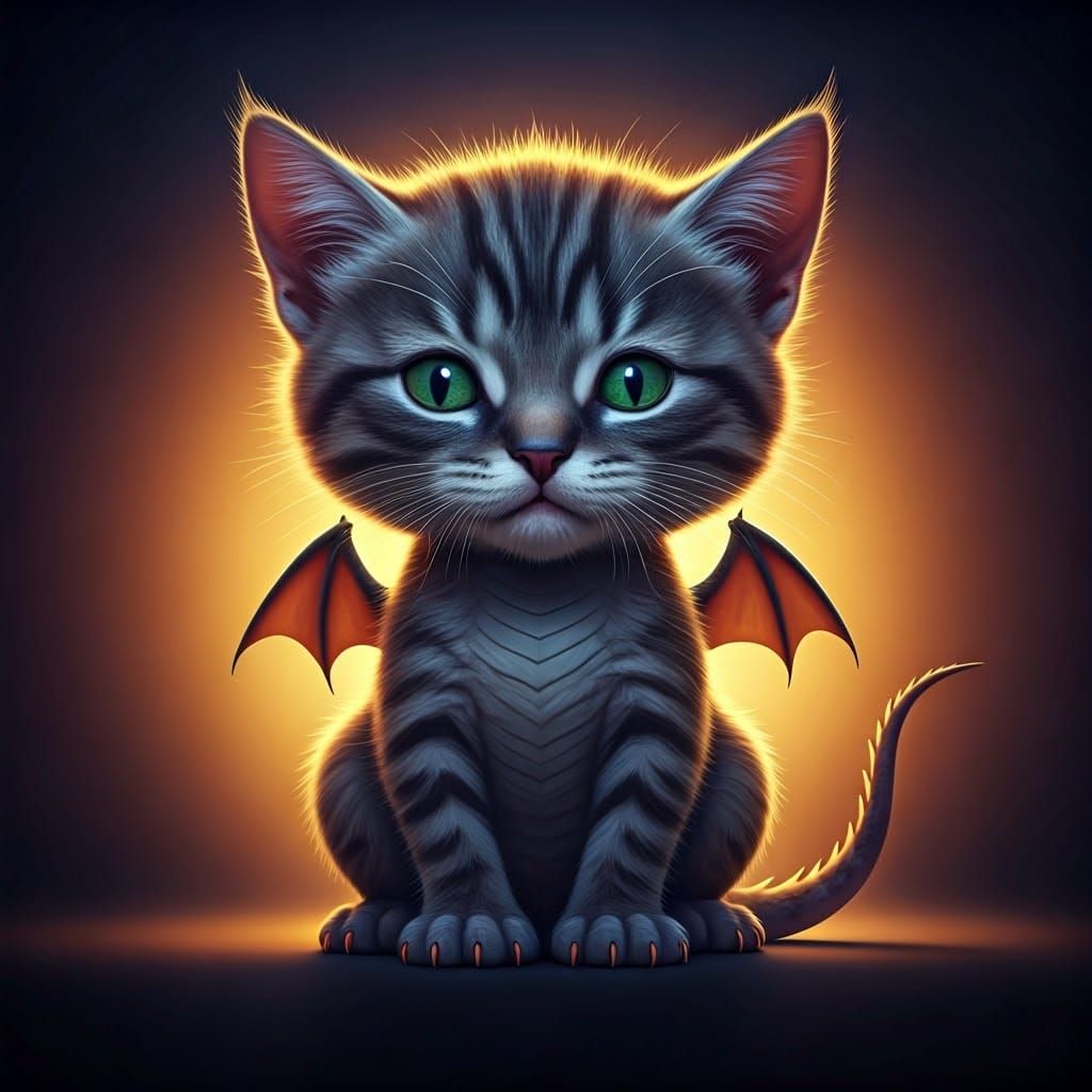 Surreal Dragon Cat Hybrid Emerges in Vibrant Cyber... - AI Art