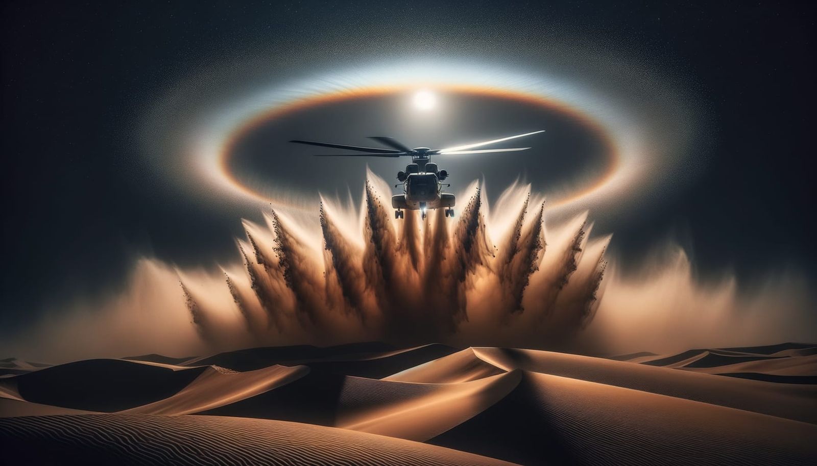 Helicopter in the desert at night, Kopp–Etchells effect. - AI Generated ...