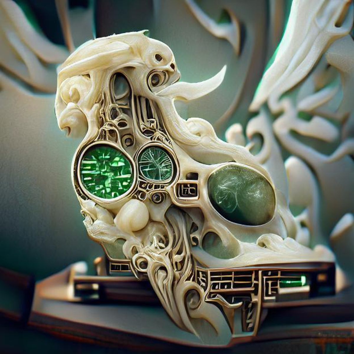 Intricate Alien Clockwork of Jade, Ivory, and Bone - AI Art