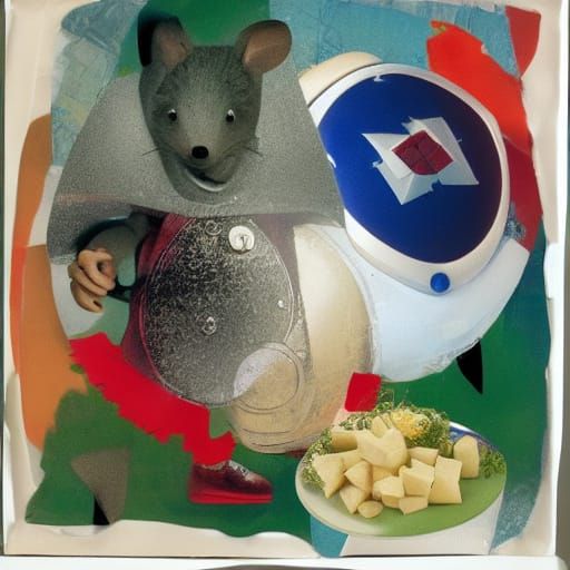 Mouse with Cheese Shield in Abstract Expressionist... - AI Art