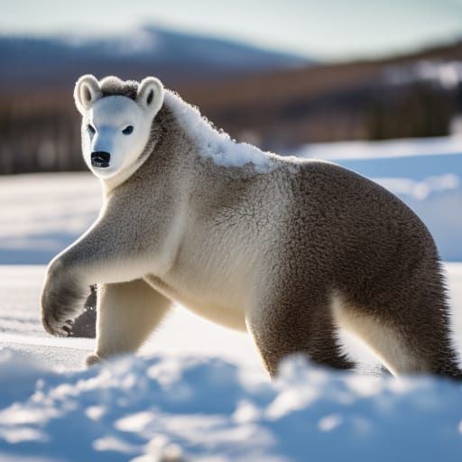 Two legged, uprightMonstrous Arctic humanoids in extreme wind/ snow ...