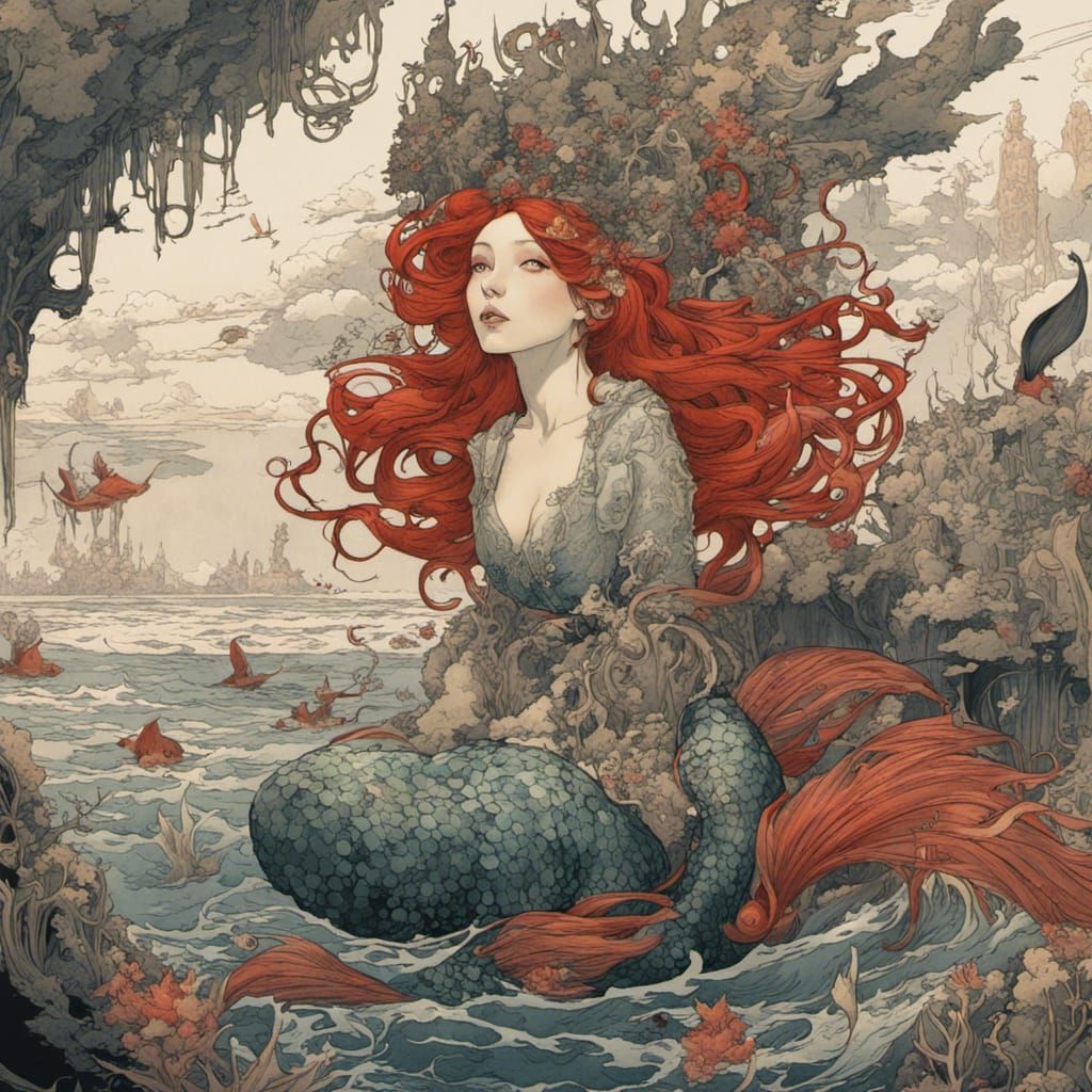 Mermaid with red hair - AI Generated Artwork - NightCafe Creator