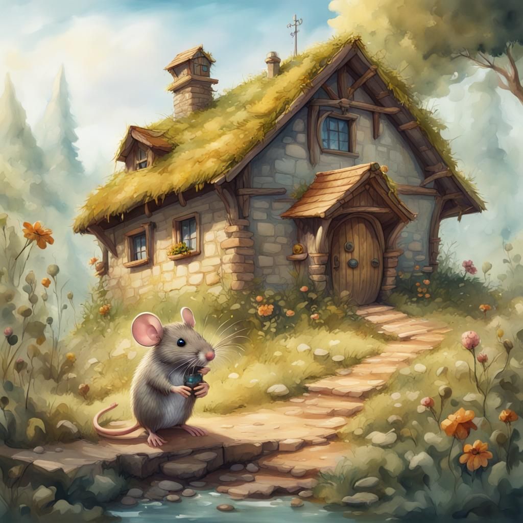 Digital watercolor Illustration of a country mouse, cute and happy - AI ...