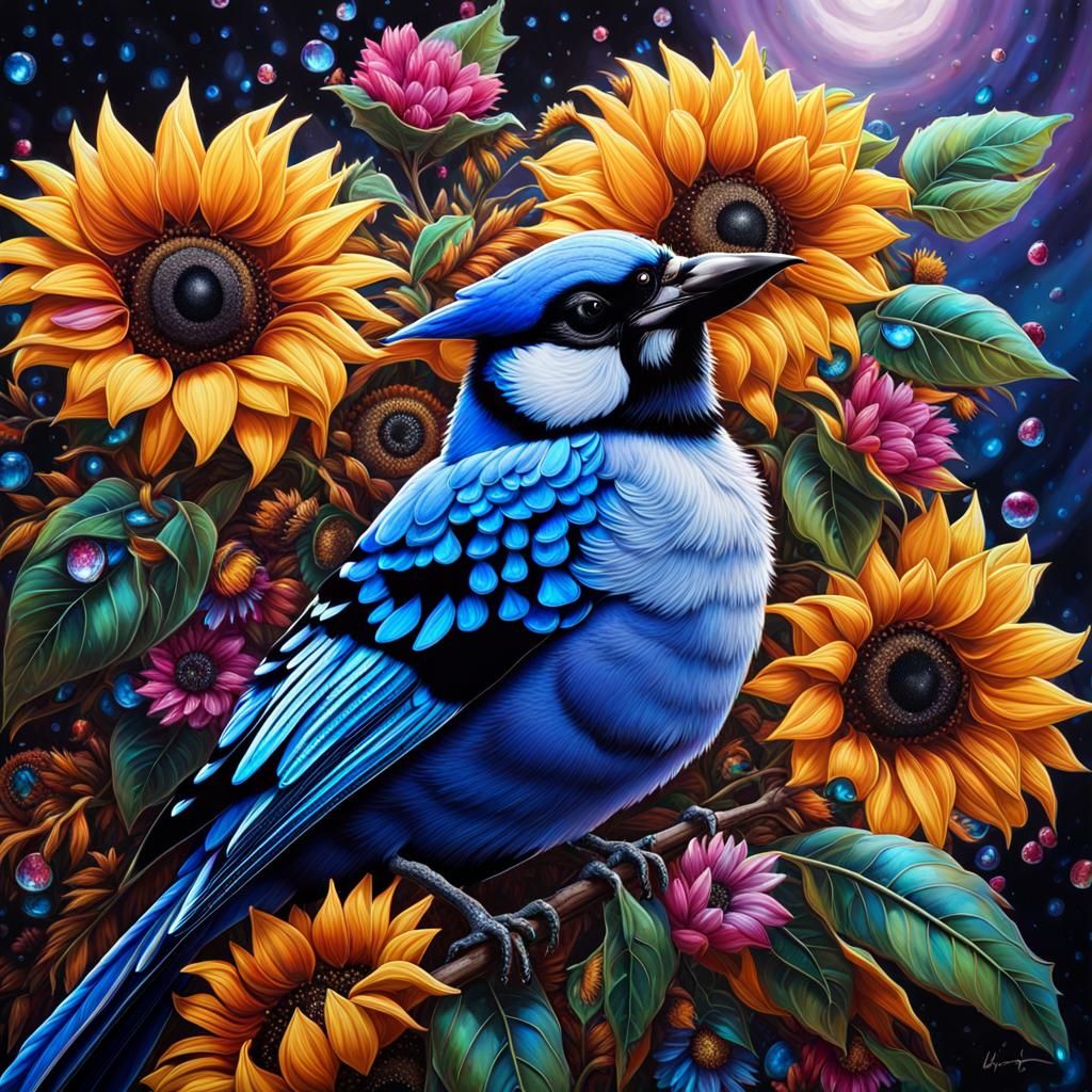 Blue Jay Sunflowers! - AI Generated Artwork - NightCafe Creator
