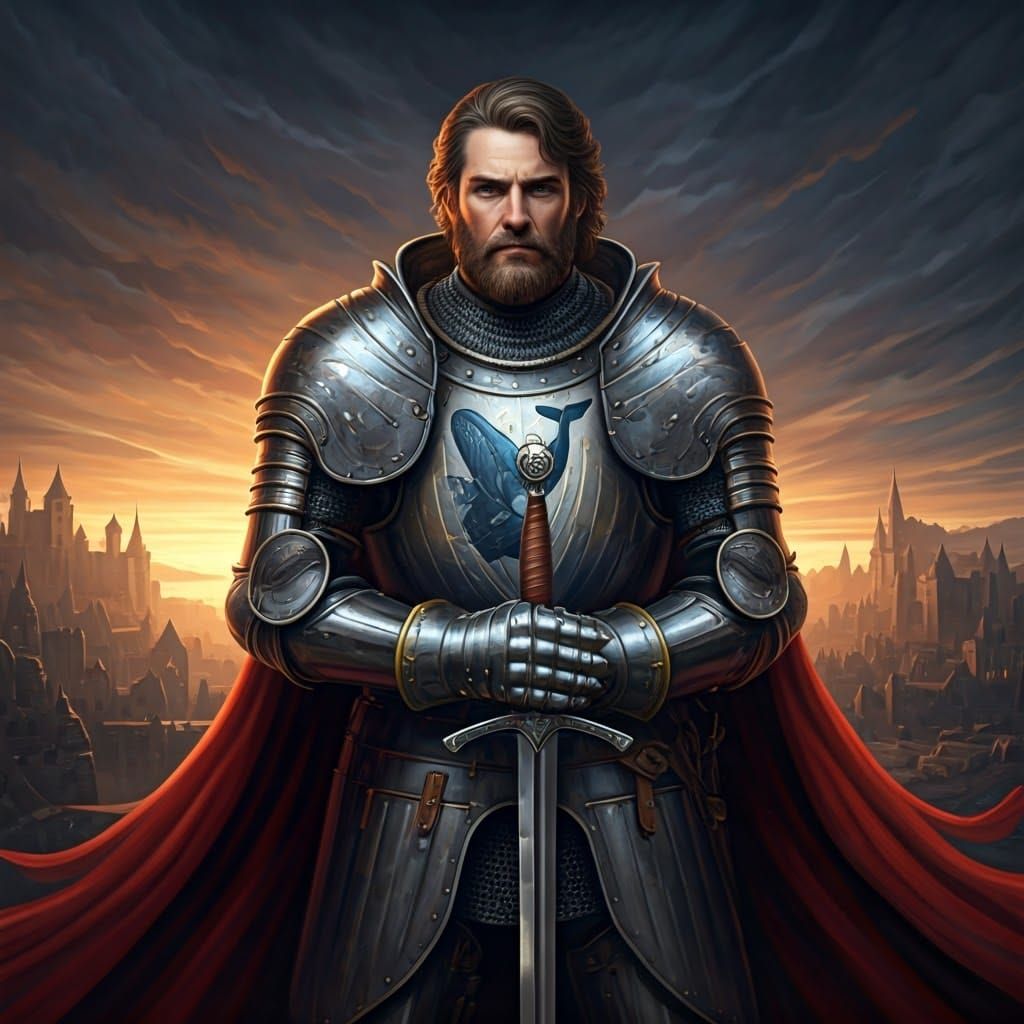 Medieval Knight in Shining Armor with Whale Engrav... - AI Art
