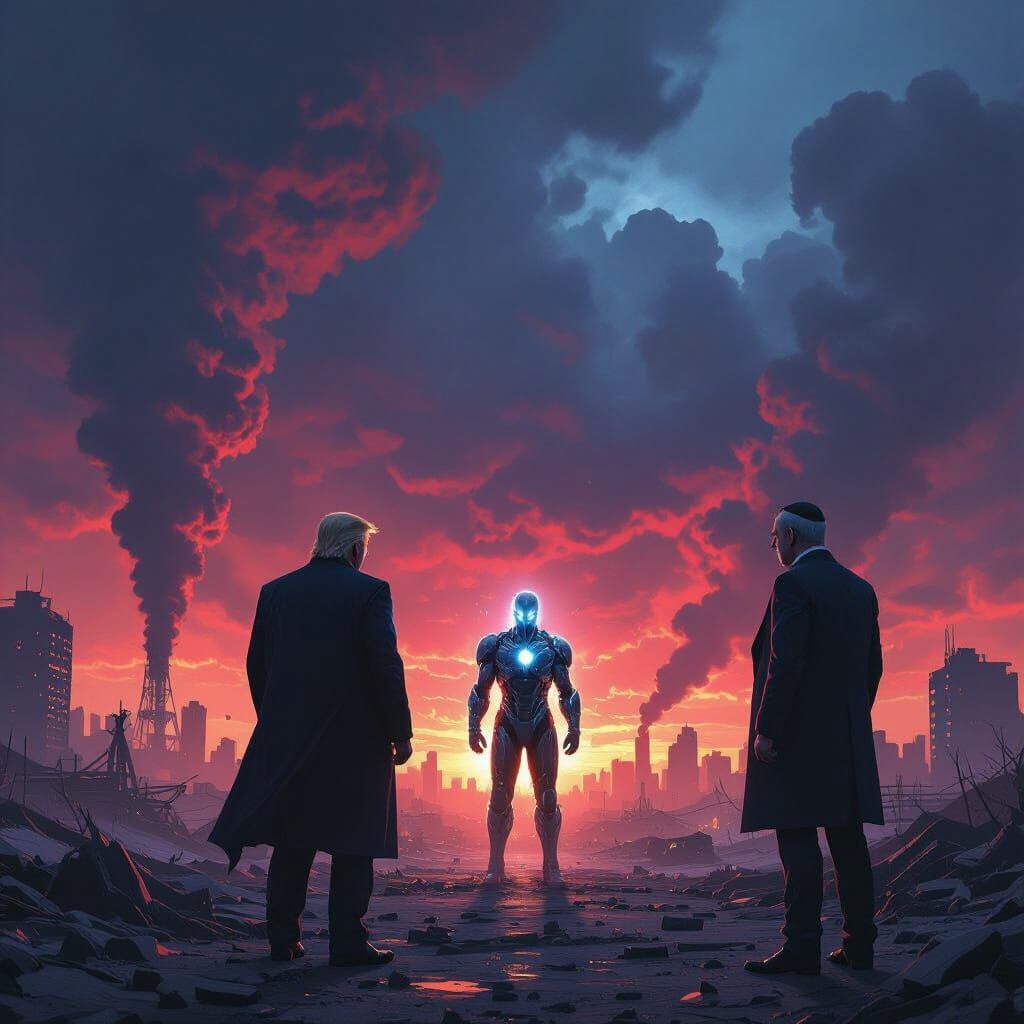 Nuclear Aftermath: Superhero Emerges from Ruins - AI Art