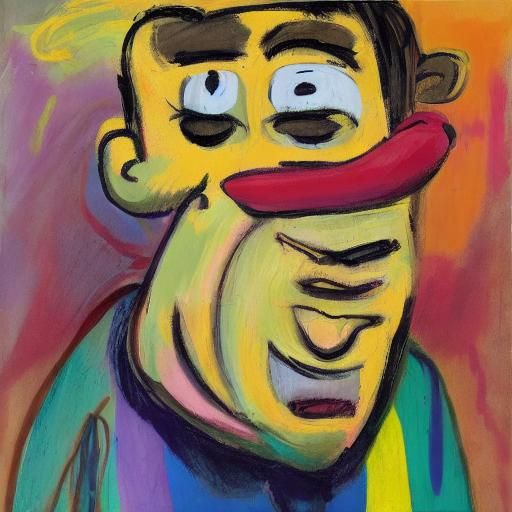 A poorly drawn cartoon portrait of a male, cartoony, surreal, over ...