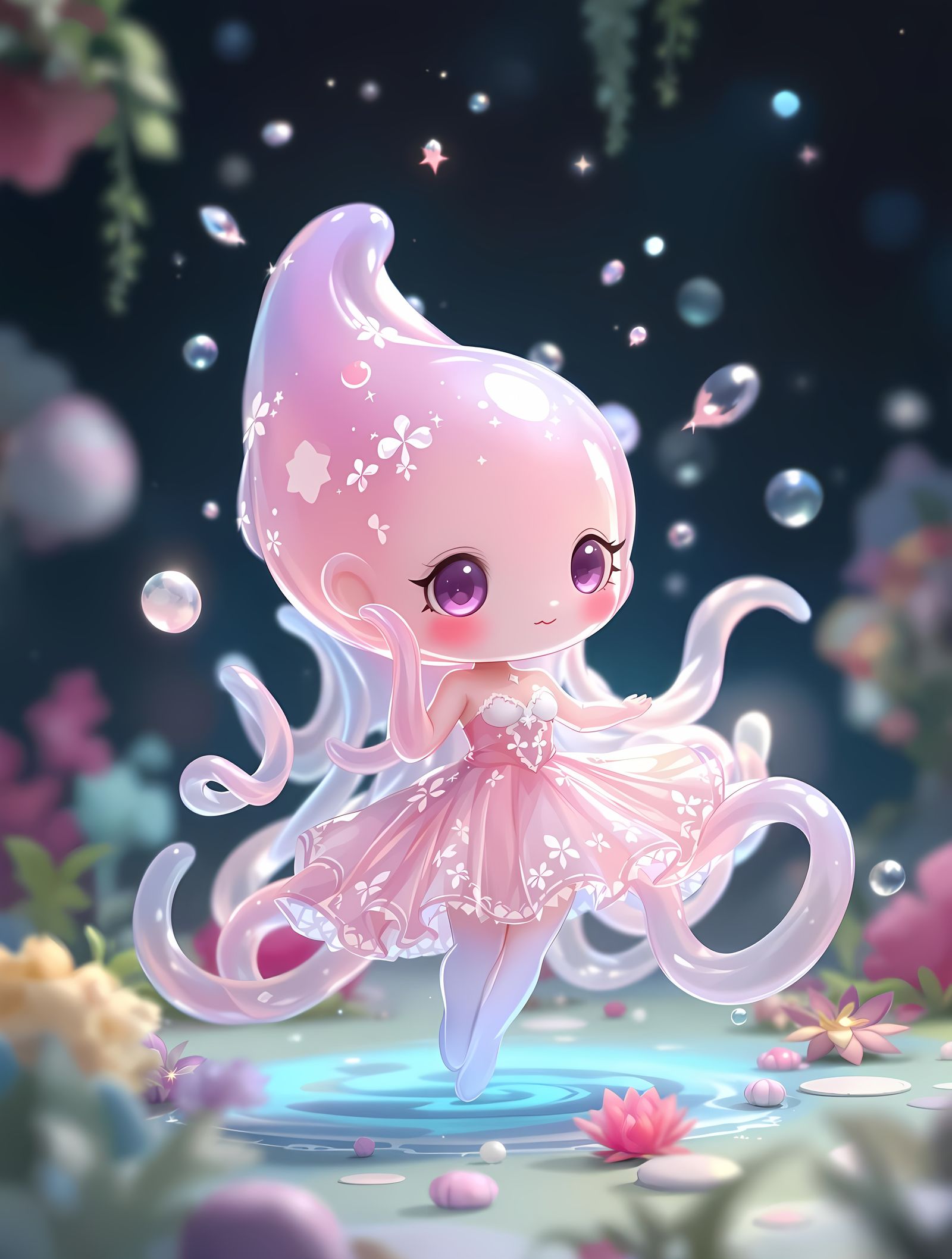 Chibi Slime Monster Girl with Tendrils - AI Art