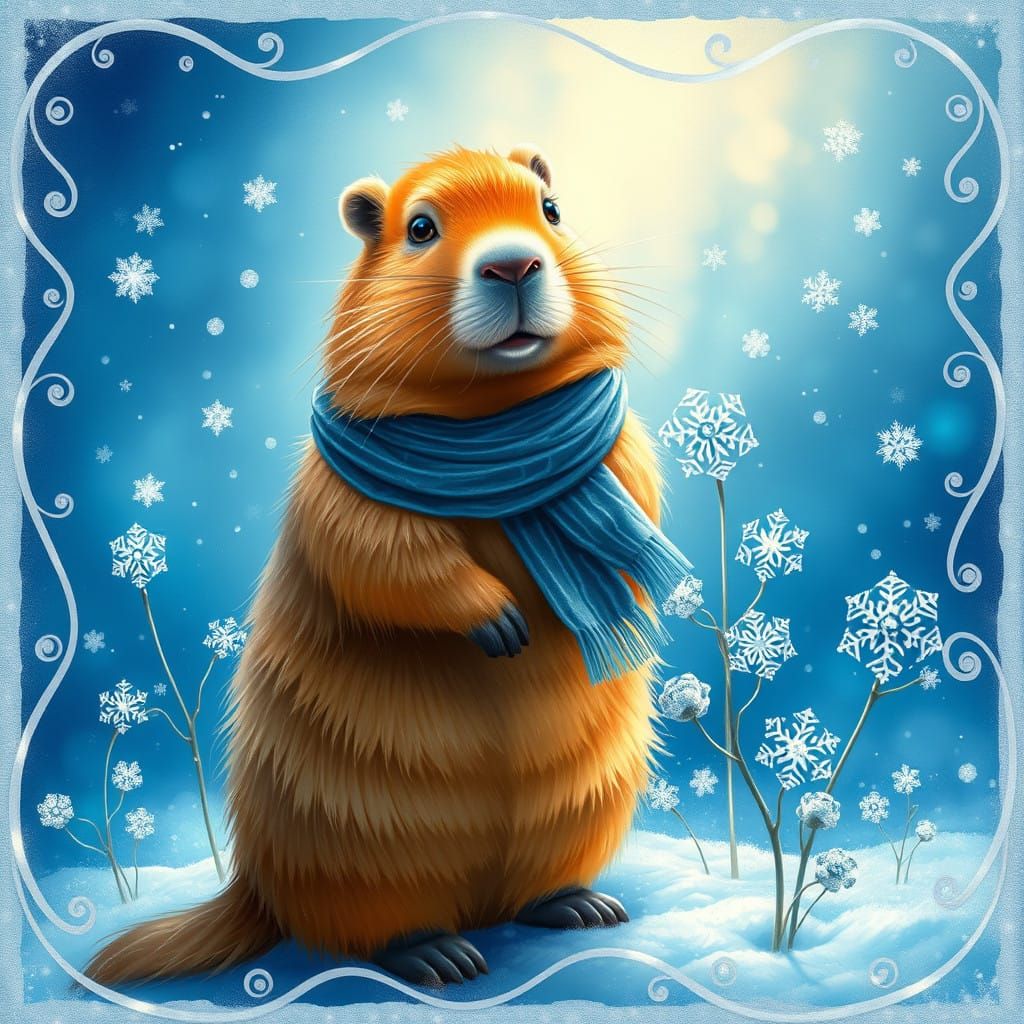 winter capybara in a blue world - Winter Wonderland Capybara...