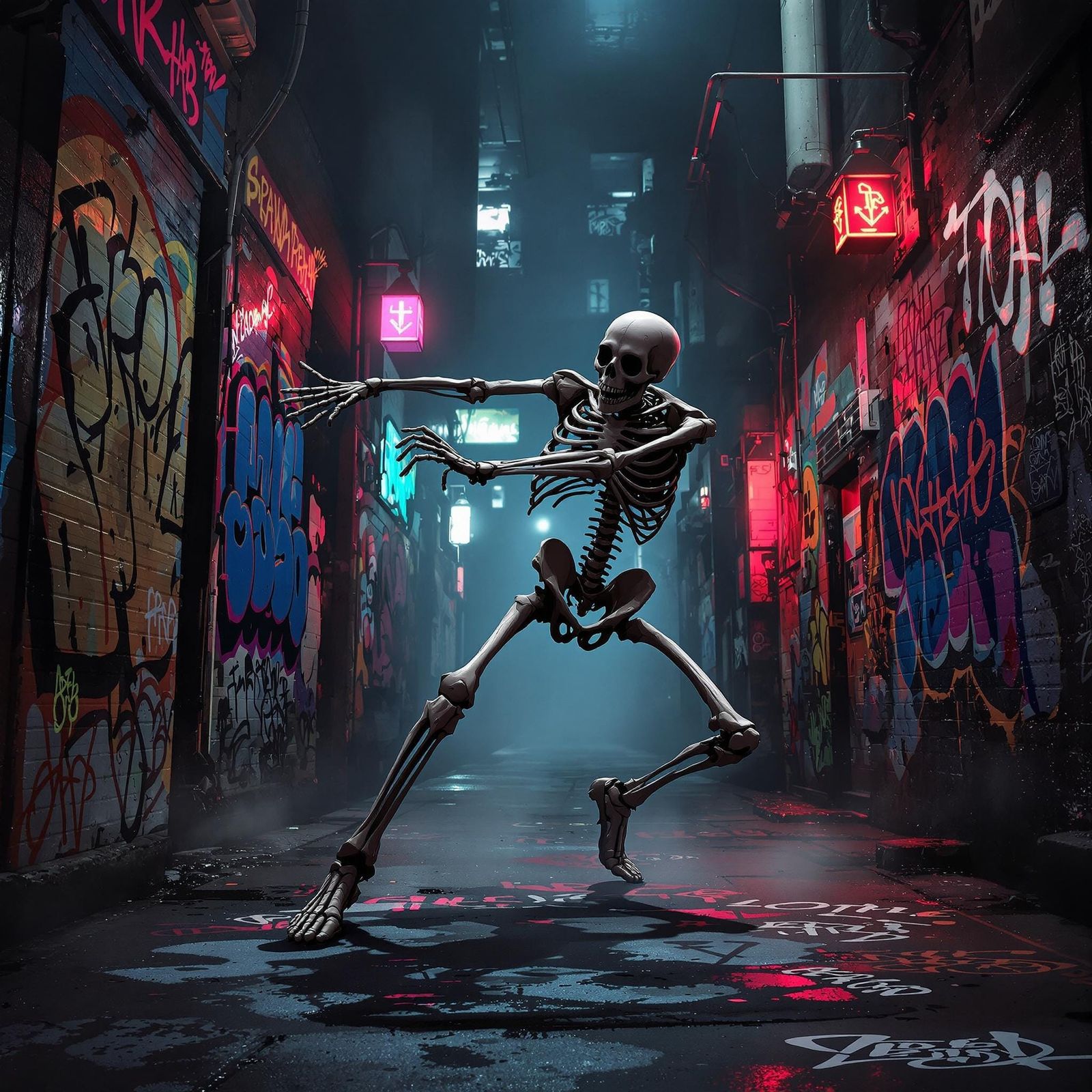 skeleton break dancing - Dynamic Skeleton Breakdancer in Ne...