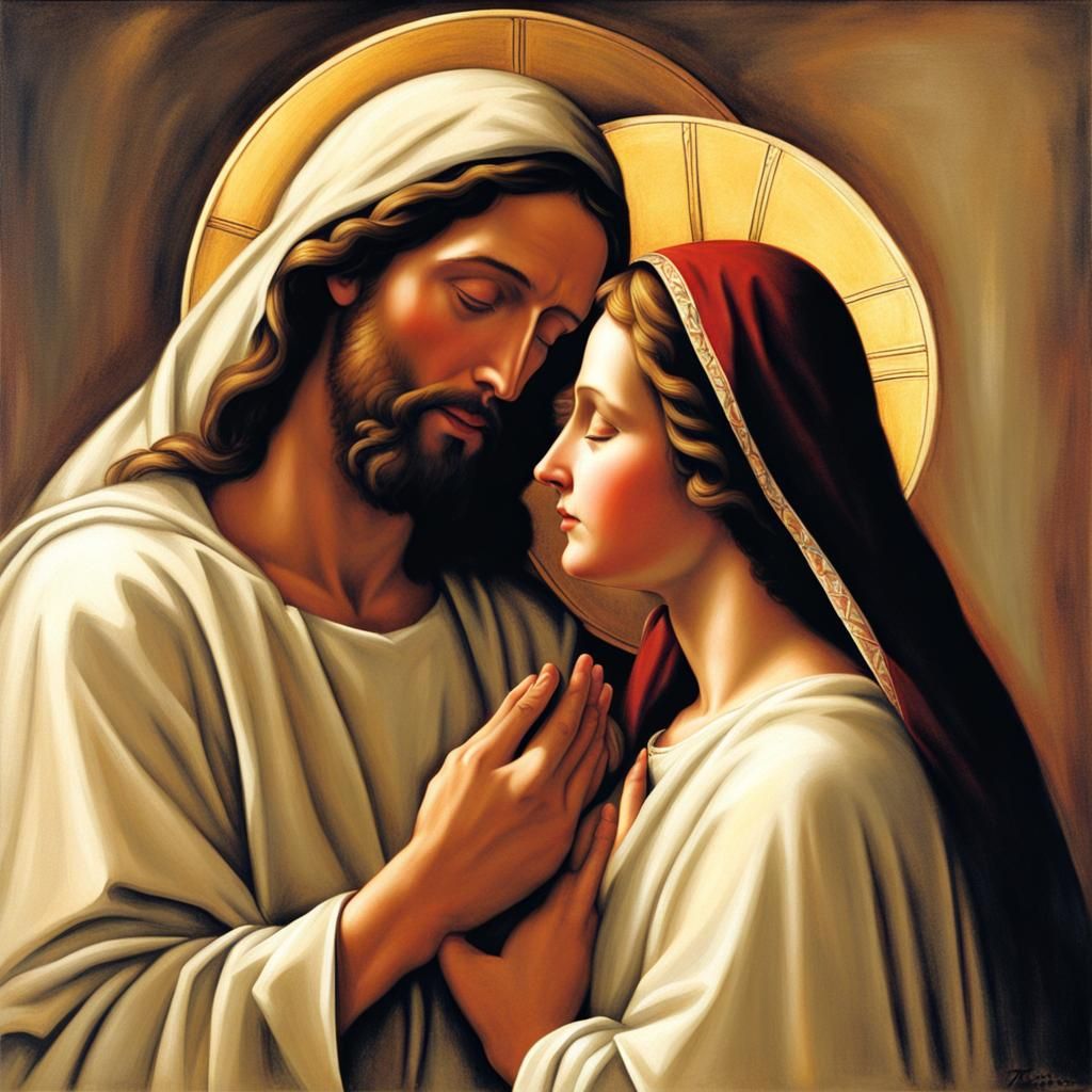 Most beautiful profile painting of Jesus and mary - AI Generated ...