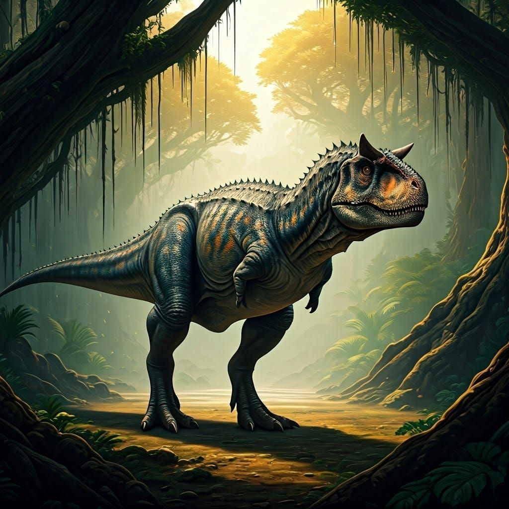 Carnotaurus - Cyberpunk-Style Carnotaurus Guardian of a Mys...