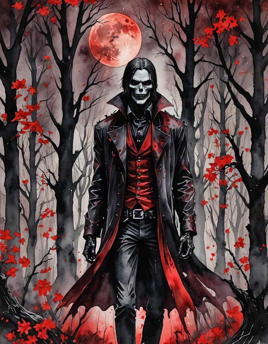 (macabre dark fantasy Watercolor painting, alcohol inks of desperate ...