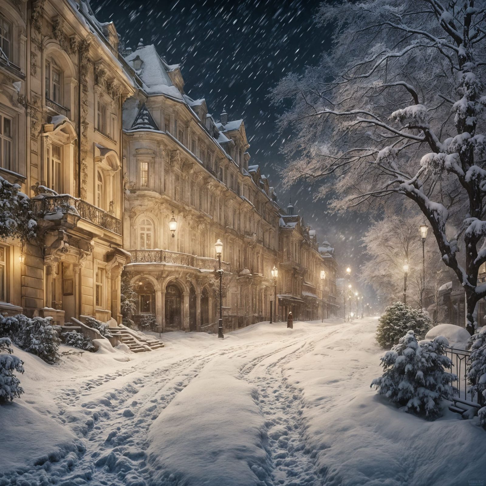 Snowy landscape - Epic Snowy Cityscape at Night