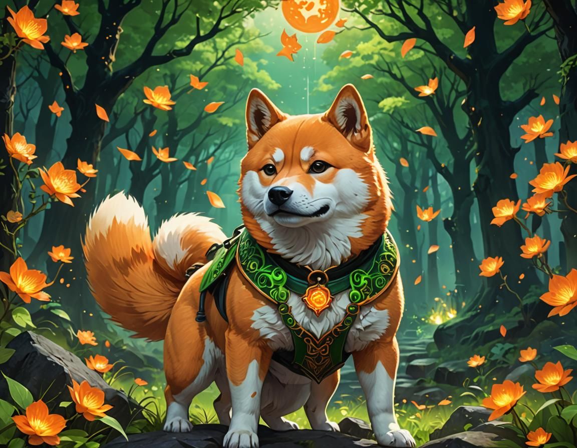 anime style illustration of a {shiba inu dog}, in the style of ...