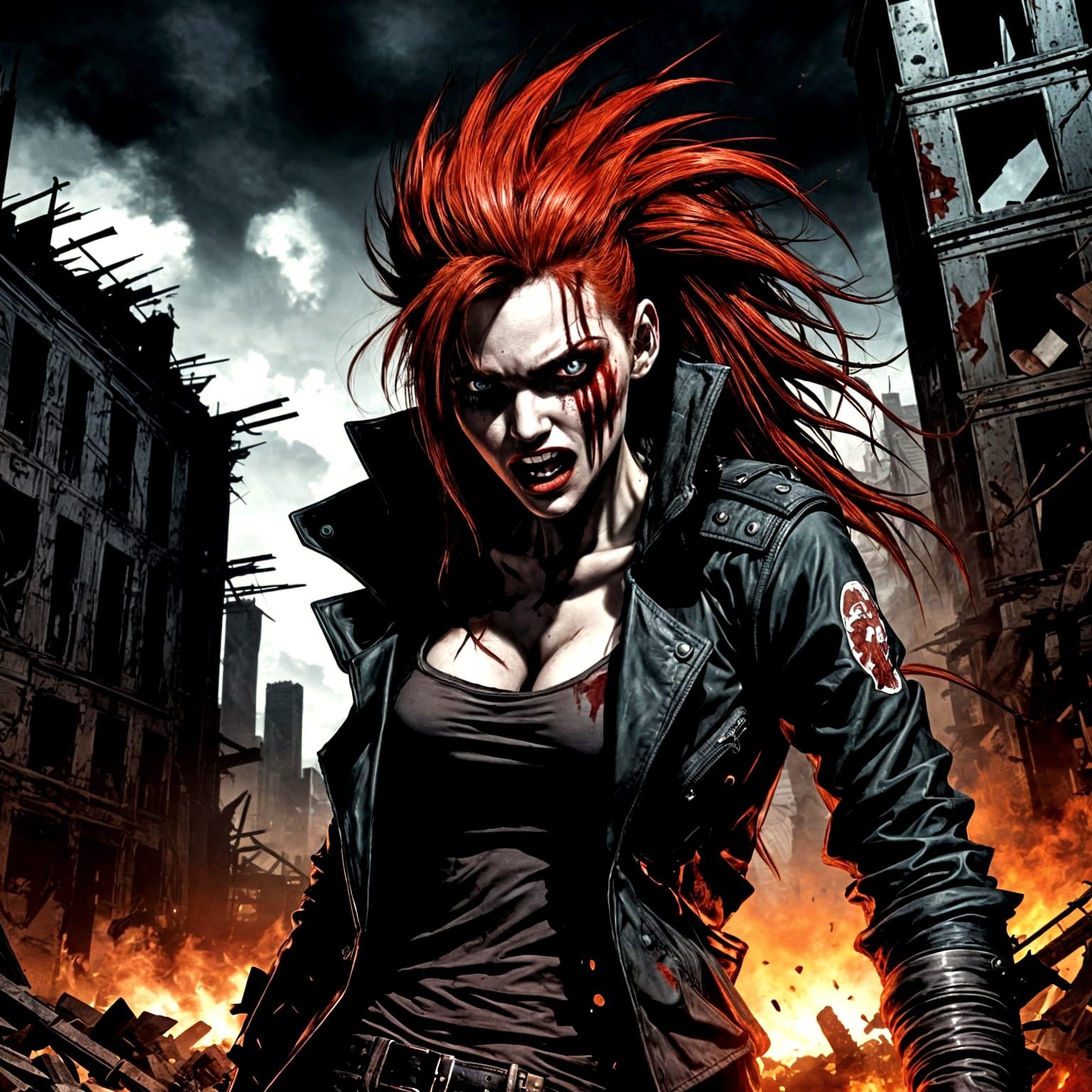 Vampire girl with blood-red mohawk - Gothic Punk Vampire Reb...