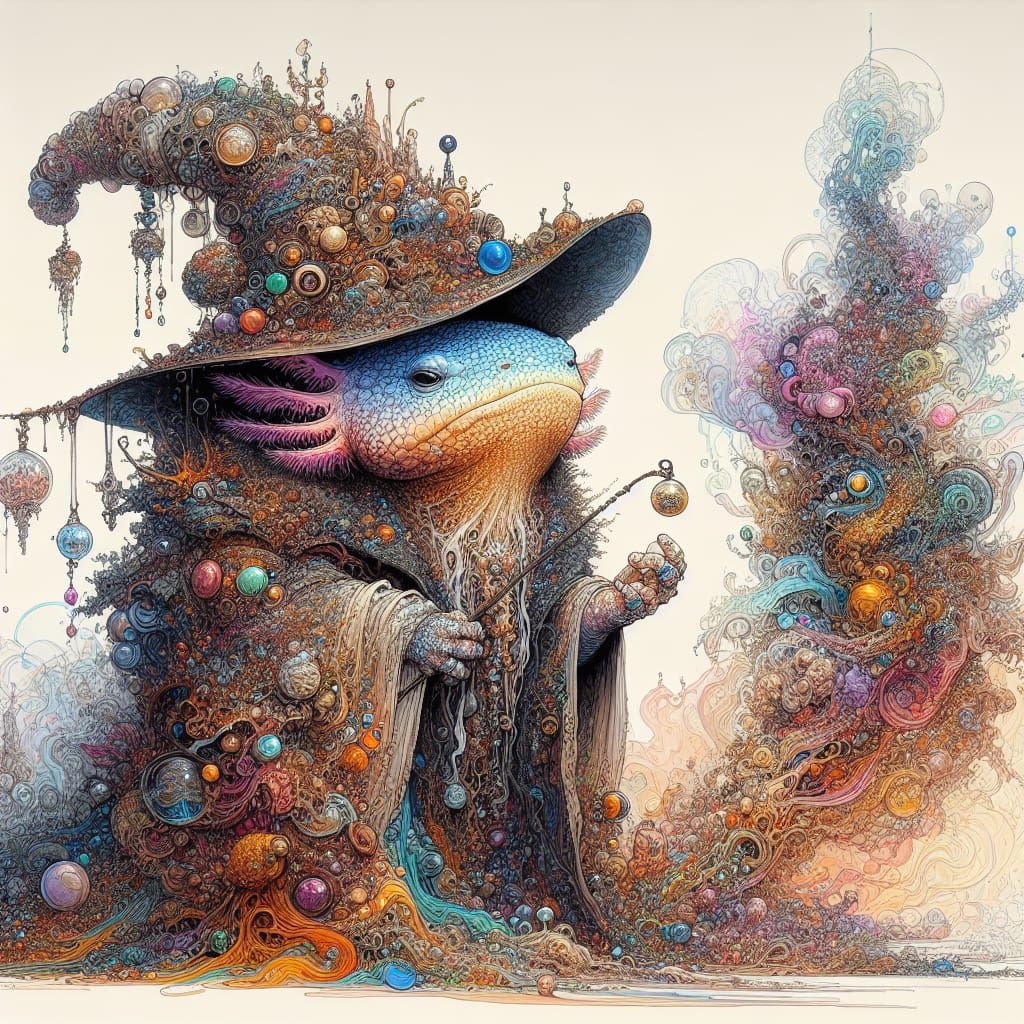 Ways of Axol magic - Mystical Axolotl Wizard in Whimsical Hi...