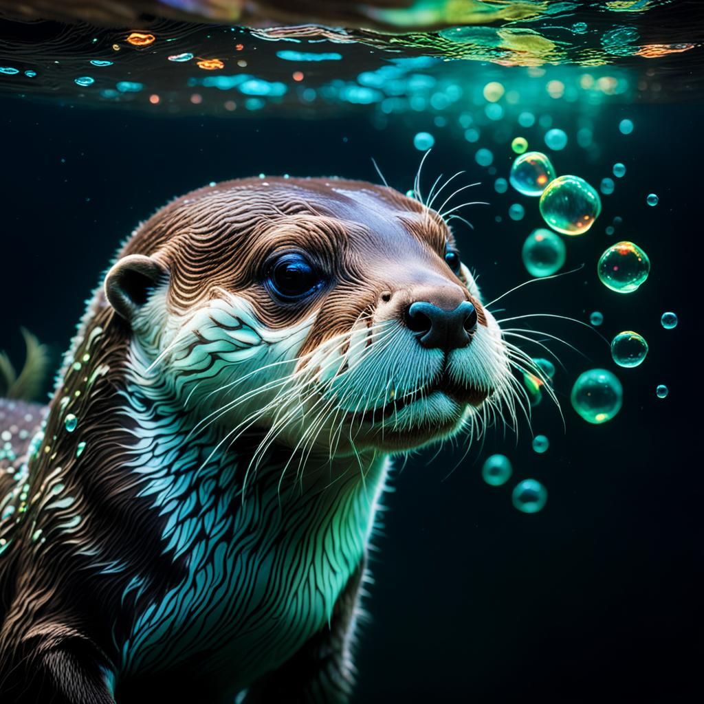 Otter ️ - Bioluminescent Otter Glows in Dark Ocean Depths