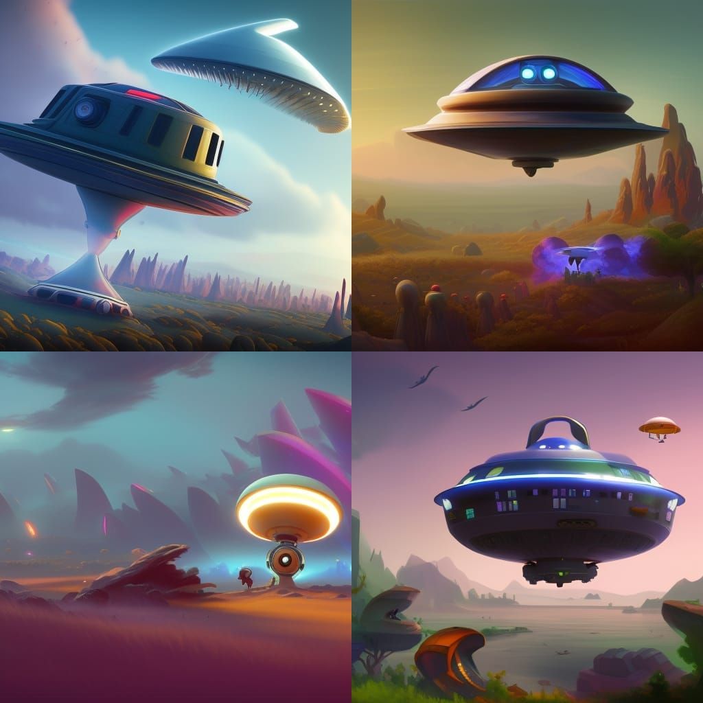 Stylized UFO crashed near a city in the style of a pixar movie - AI ...