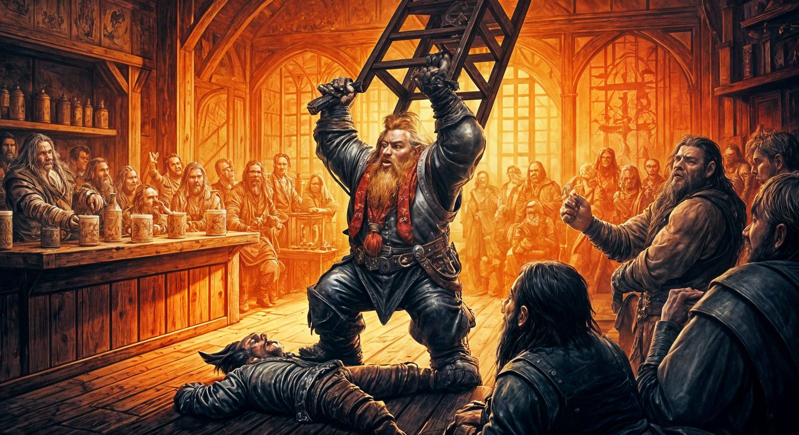 Dwarven Bar Brawl - Fantasy Tavern Brawl in Deep, Contrastin...