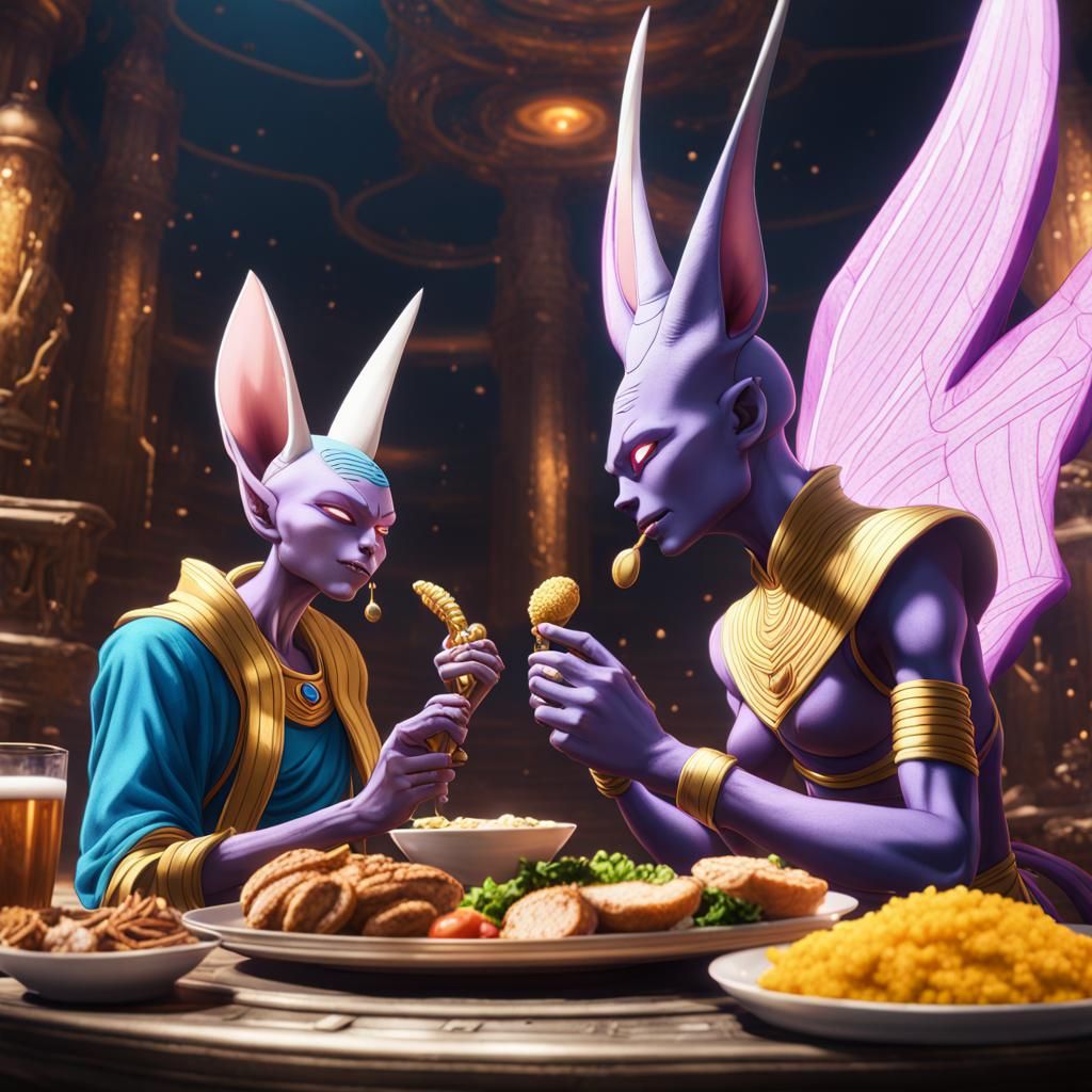 god of destruction beerus eating with his sister - AI Generated Artwork ...