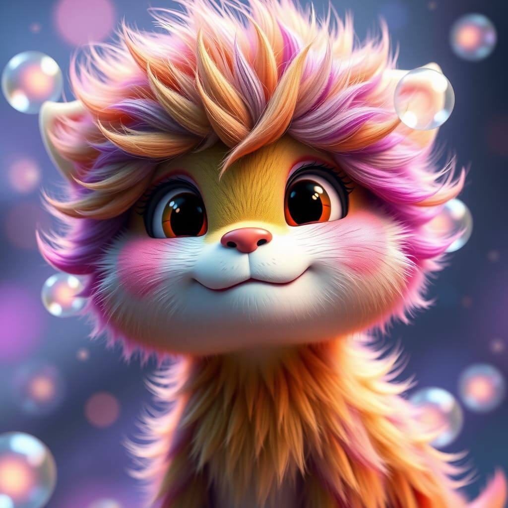 Whimsical Creature with Magical Orbs in Impasto St... - AI Art