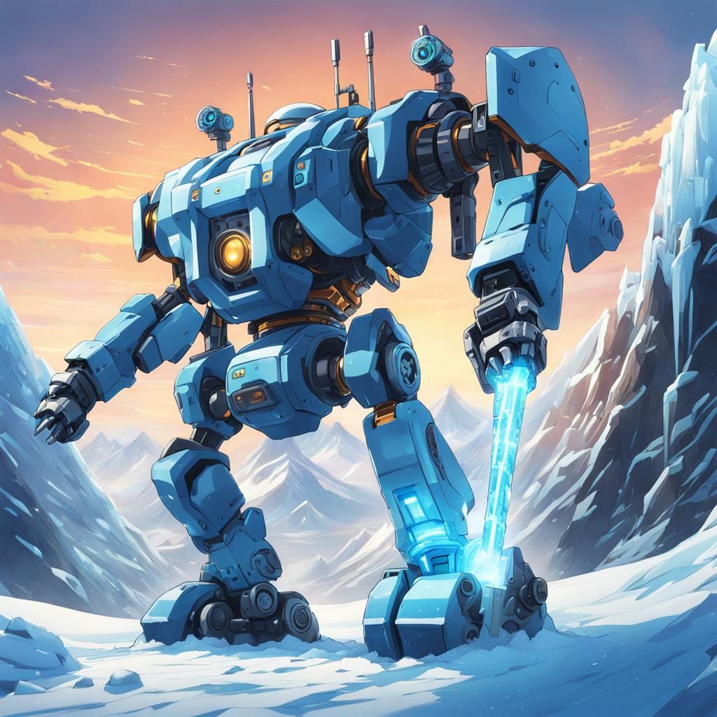 A mechanical robot alone in a top of ice mountain by artist "anime ...