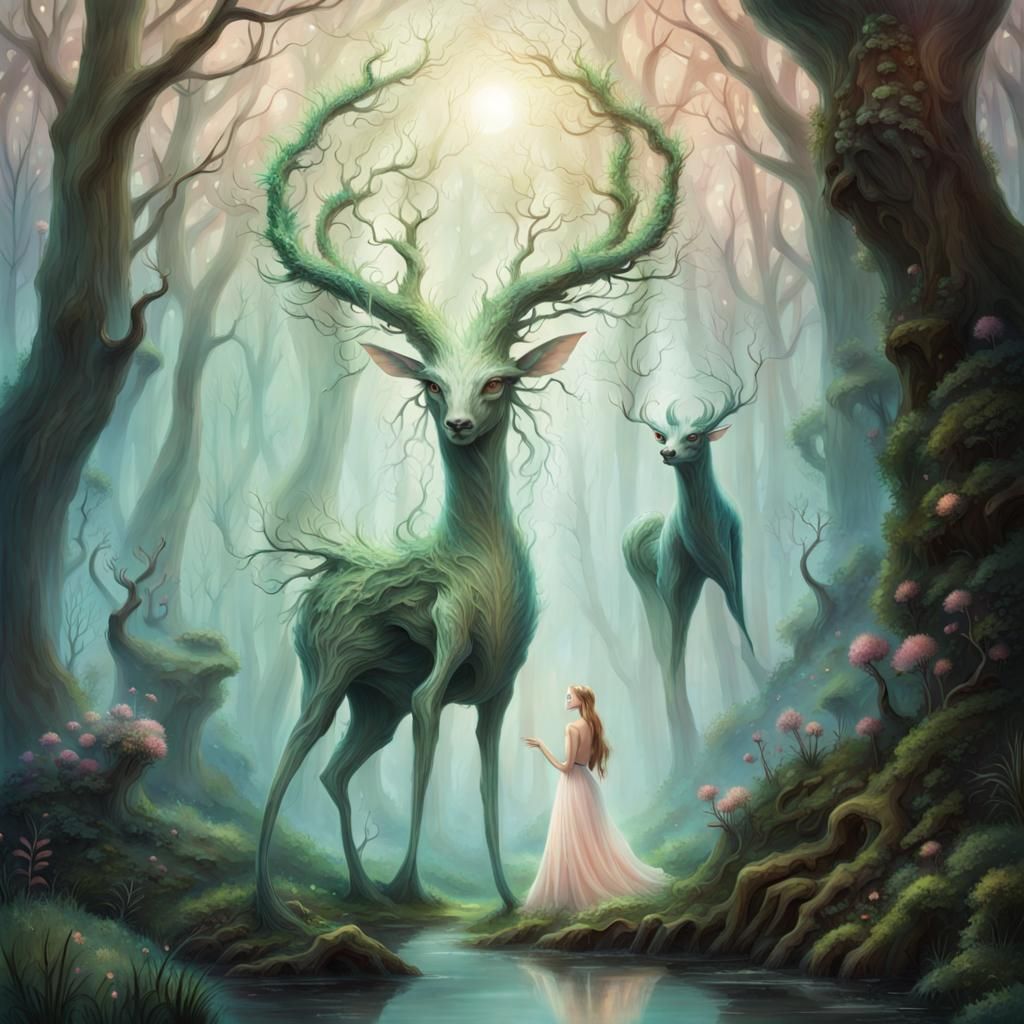 Enchanted forests, ethereal creatures emerge - AI Generated Artwork ...