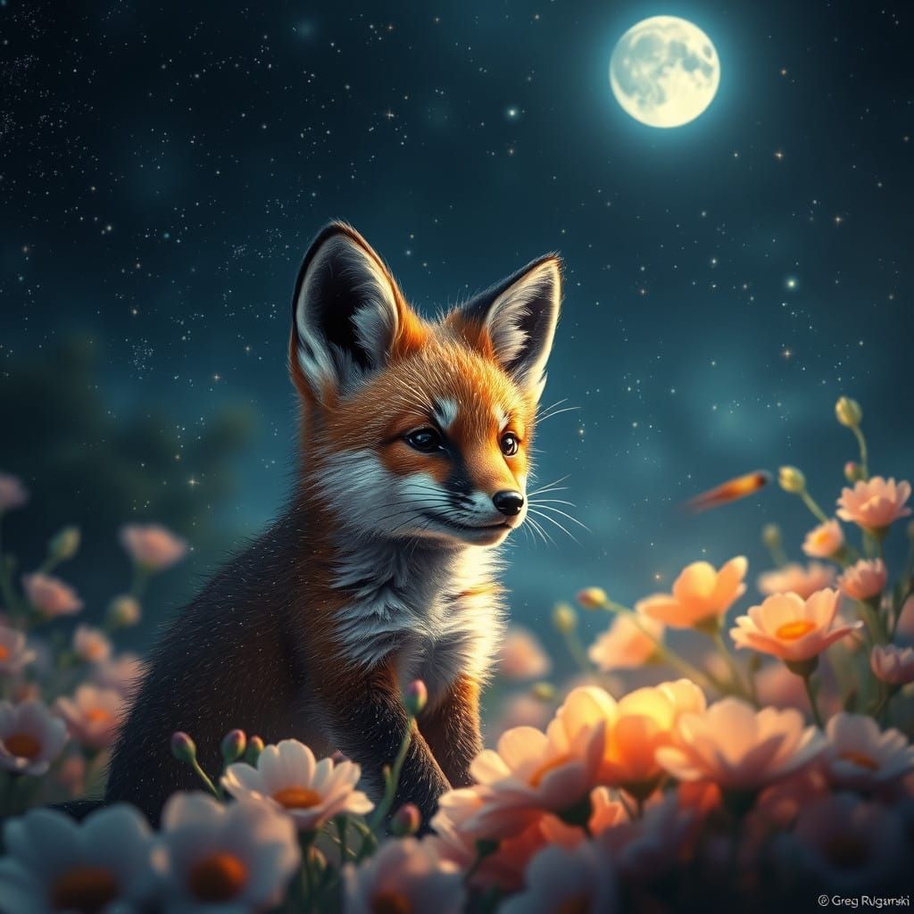 Ethereal Fox Cub in Stardust and Moonlight - AI Art
