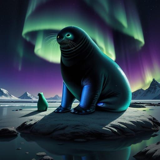 The alien seal - Majestic Alien Seal on Icy Shoreline in Eth...