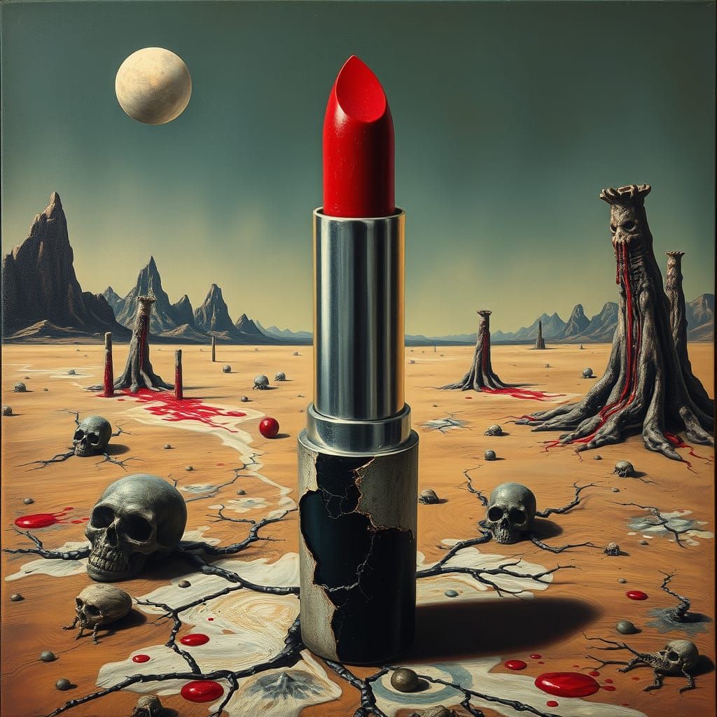 Bold Red Zombie Lipstick in Surreal Dali-Inspired ... - AI Art