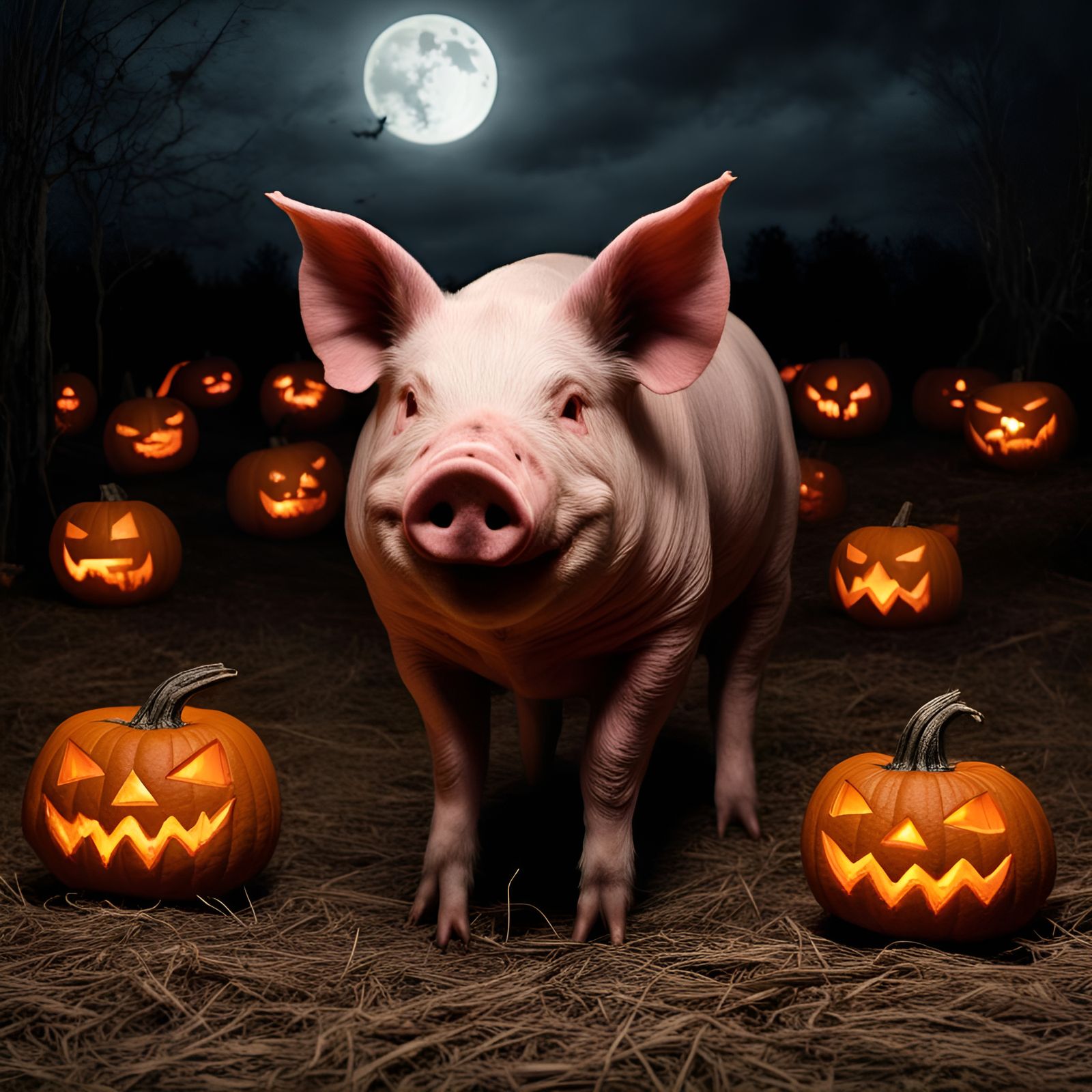 Spooky Halloween Pig Sty - AI Generated Artwork - NightCafe Creator