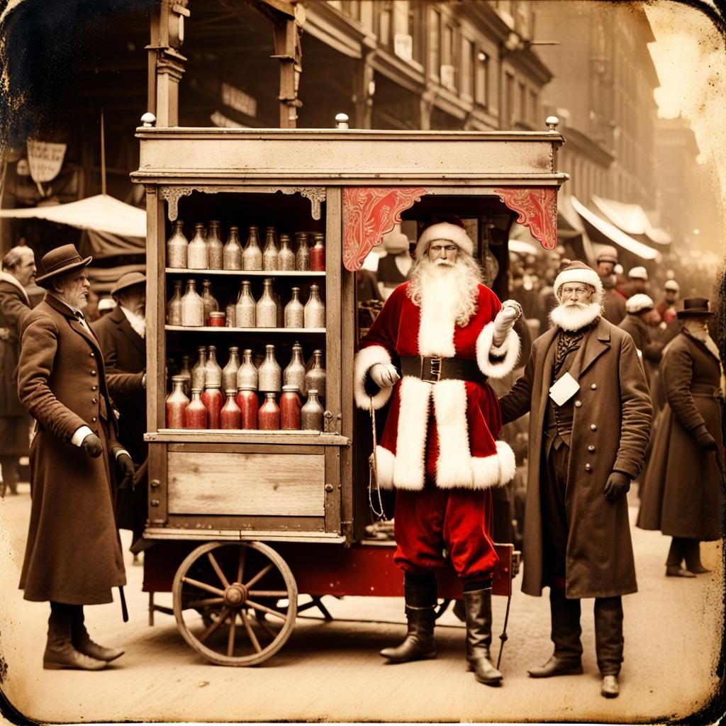 [santa clause in a parade] at a public street market, 1800s photography ...